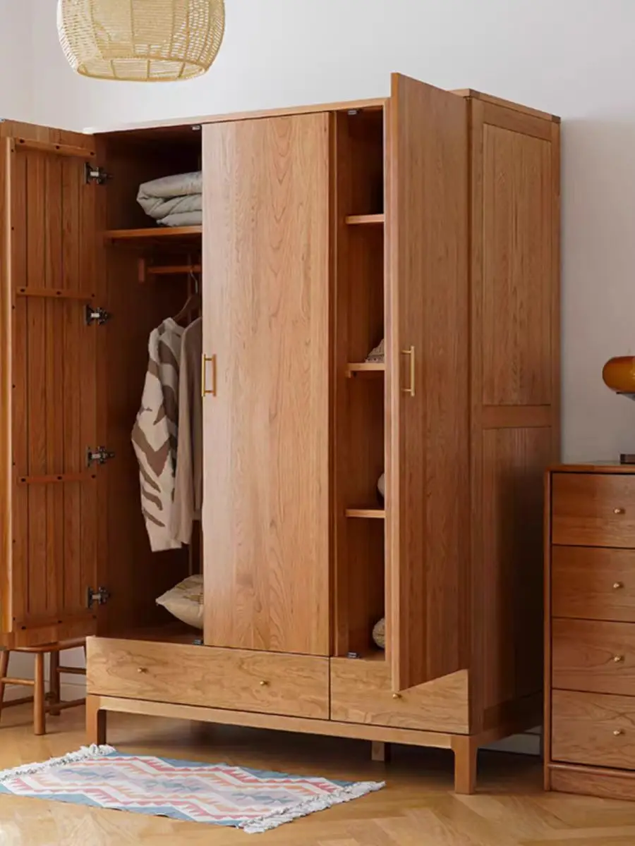 Simple Style Mdf Solid Wood Wardrobe Bedroom Closet With Drawers Japanese Storage Cabinet Log ...