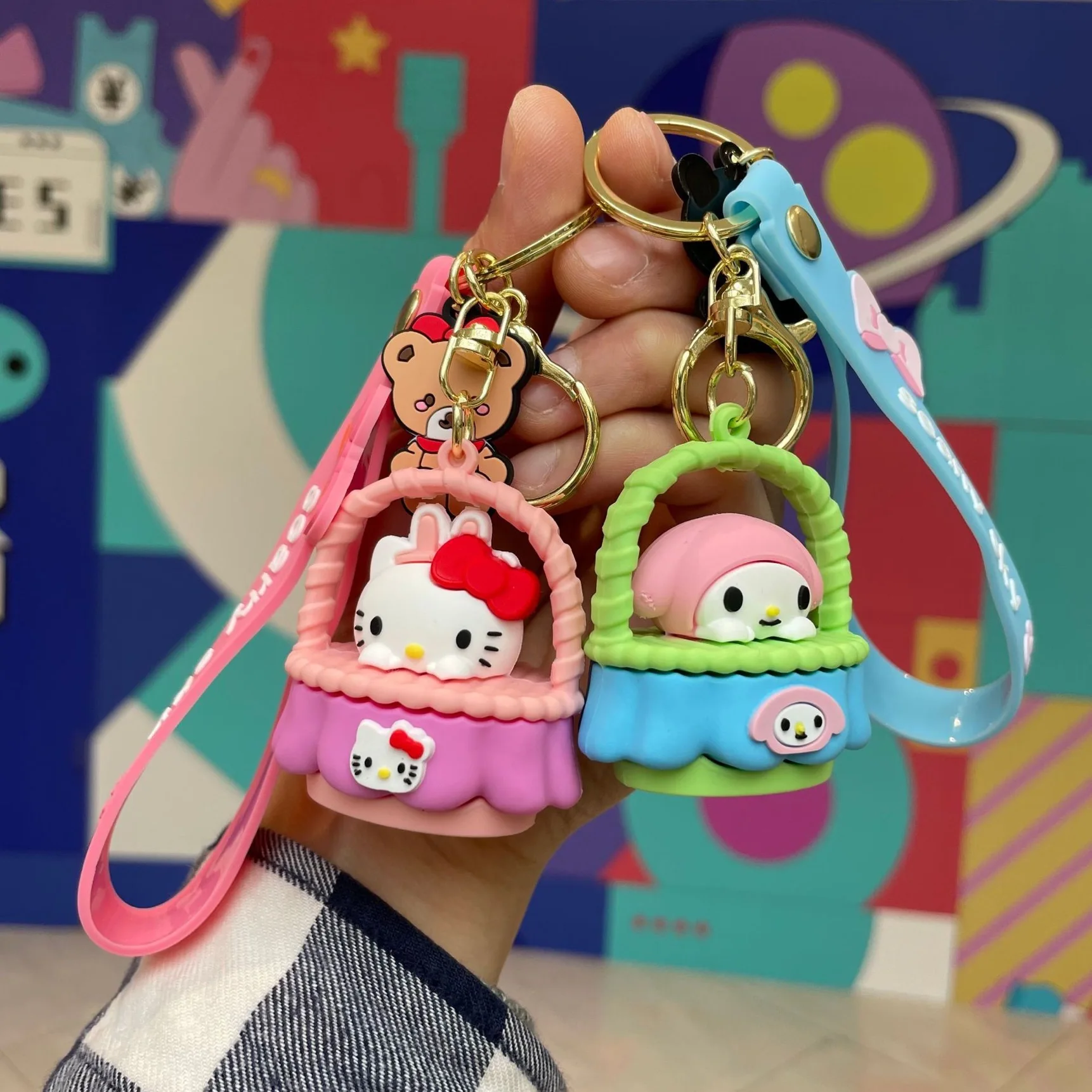 Catty Sanrioo Flower Basket Keychain Kulomii Doll Car Key Chain Couple ...