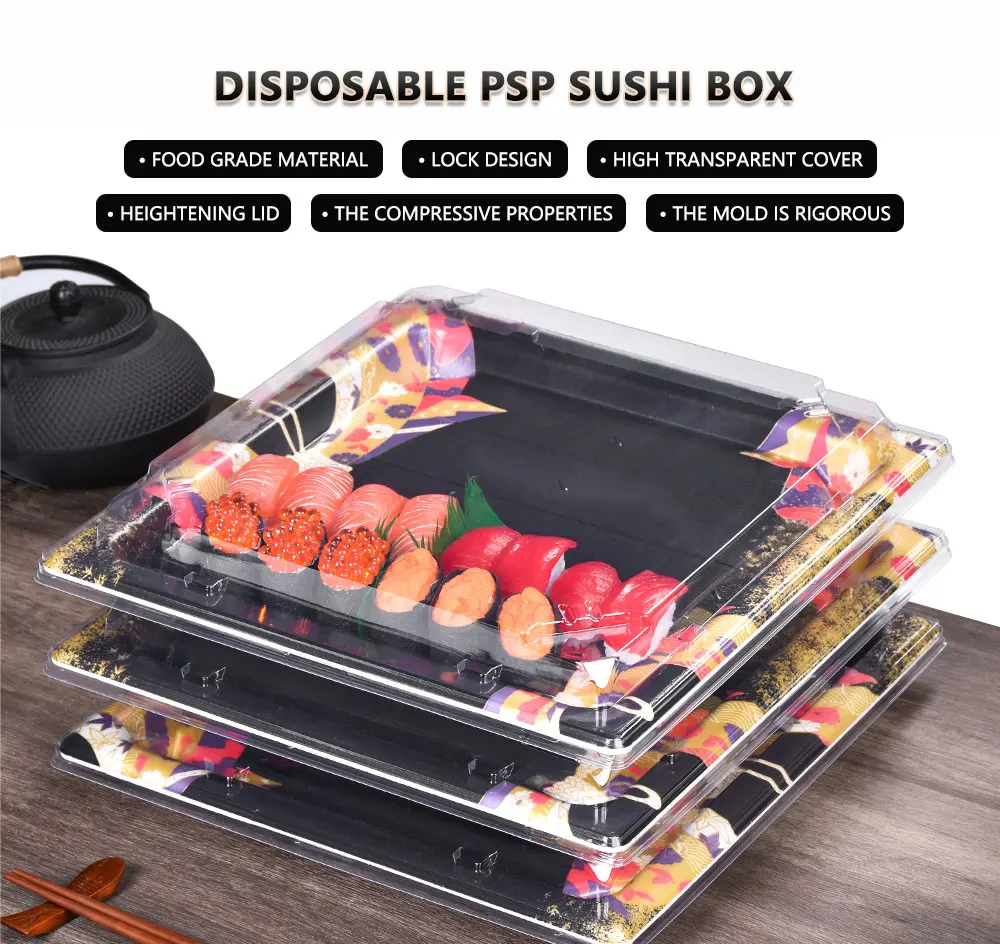 Sunzza Package Supply Sakura Design Square Sushi Container Disposable ...
