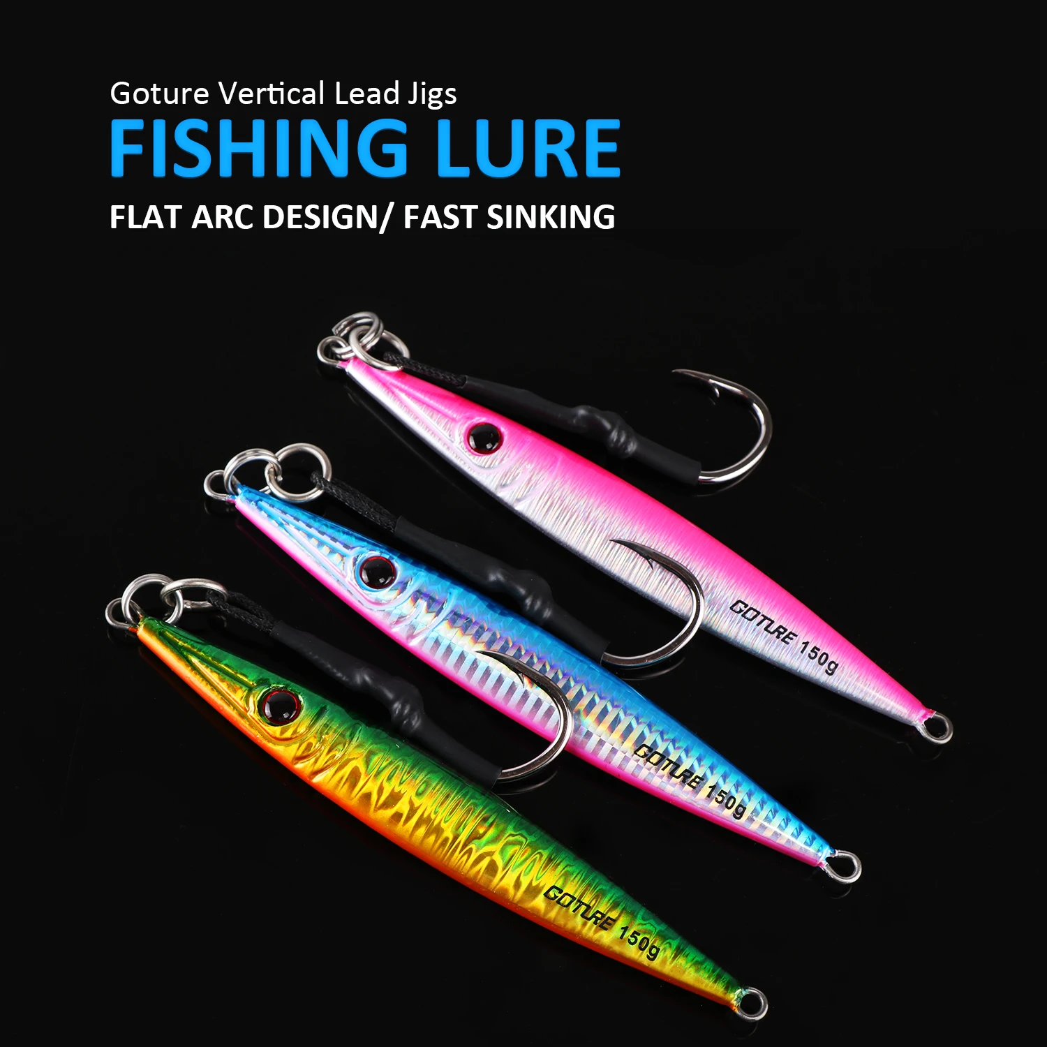 Goture 100g Saltwater Fishing Vertical Sinking Lure Deep Sea Glow Artificial Metal Jigs Fishing ...