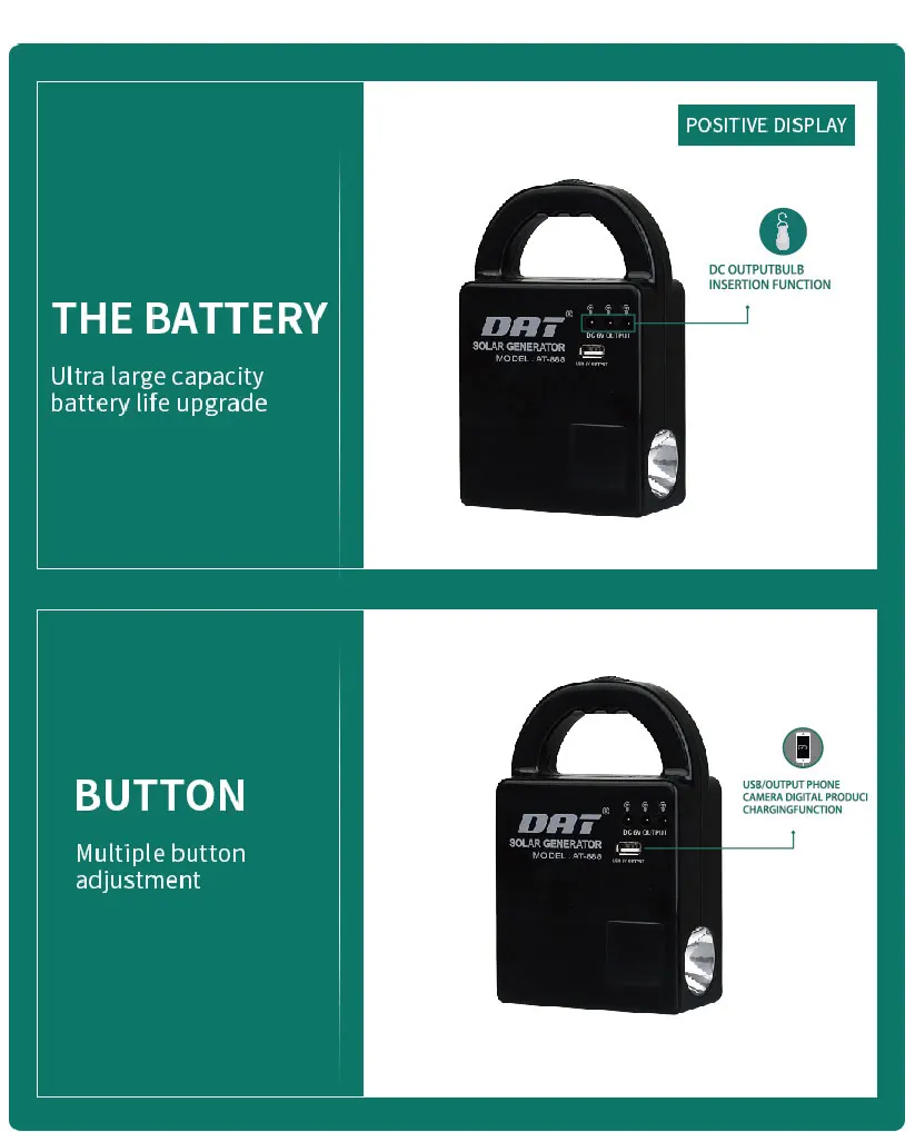 At-888 Dat Home Mini Solar Lighting System With Three Bulbs Solar Power ...