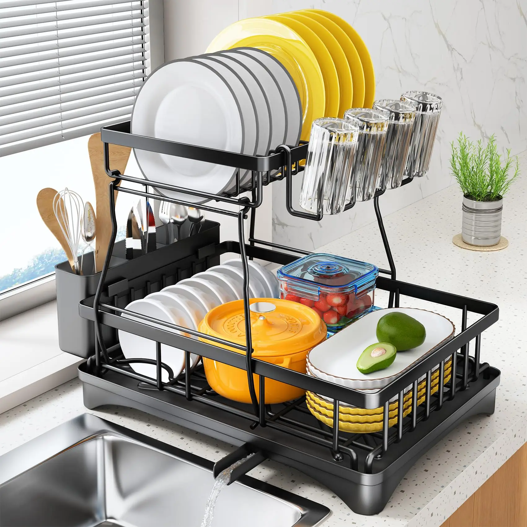 2 Tier Kitchen Over Sink Drainer Storage Drying Plate Rack Kitchen Dish ...