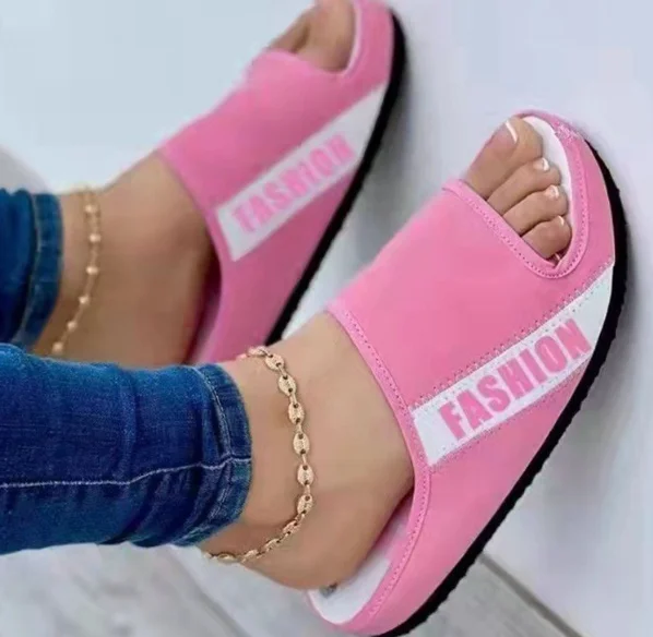 Female Slippers Summer New Open-toed Cloth Flat Slippers Female ...