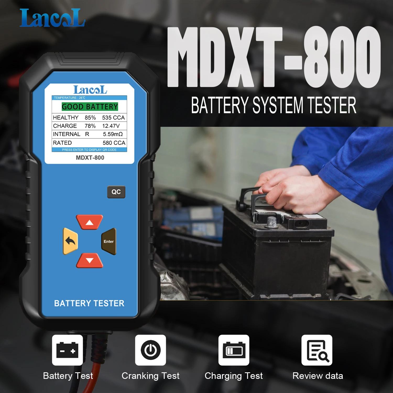 Lancol Mdxt-800 Lithium Digital Car Battery Tester Cca Multi Language ...