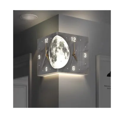 Wall Clock Modern luminous Corner Wall Clock Square Livingroom ...