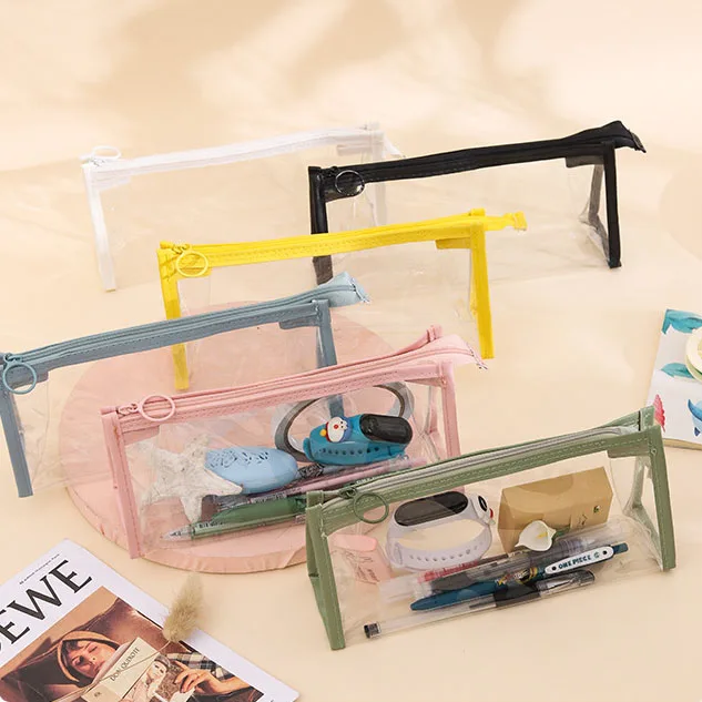 Transparent Pvc Student Stationery Pencil Pouch With Zipper Eva Leather ...