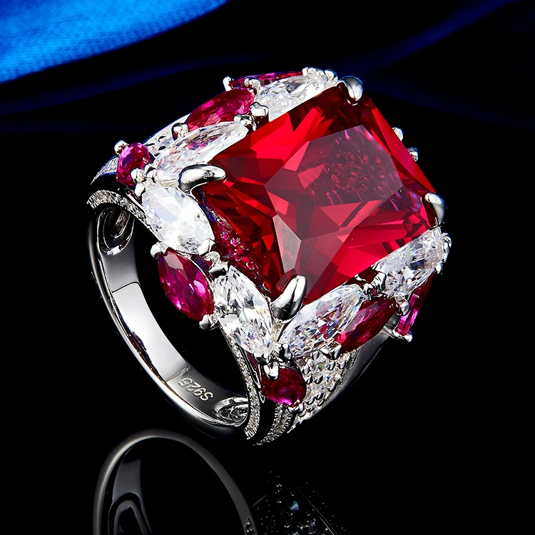 High Quality 925 Sterling Silver Luxury Red Ruby Gemstone Rings Jewelry ...