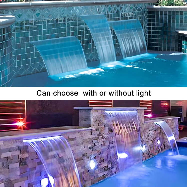 Colorful Acrylic Water Sheer Descent Swimming Pool Waterfall