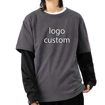 Casual Unisex 2 In 1 Double Layer Long Sleeve T Shirt Custom Blank ...