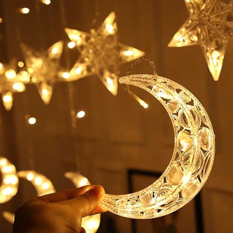 Twinkle Star Half Moon Led Curtain Light For Holiday Decoration Light ...