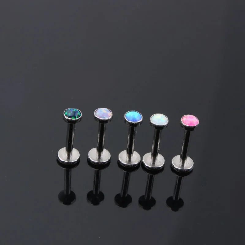 G23 Titanium Lip Rings Fashionable Opal Labret Stud Ear Tragus Piercing ...