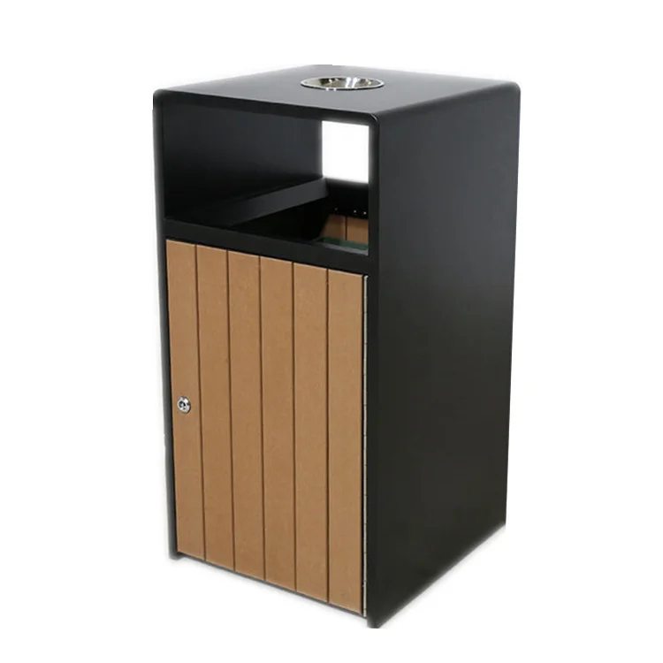 Outdoor Commercial Wood And Metal Trash Can Outside Garden Large ...