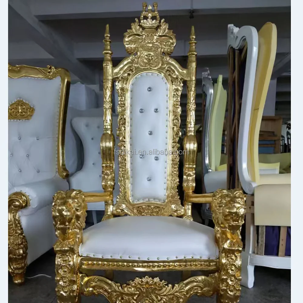 Luxury Golden Antique Queen King Throne Chairs For Wedding Events Use ...