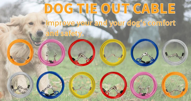 Custom Double Metal Dog Leash Steel Wire Dog Leash Rope Cable Tie Outs ...