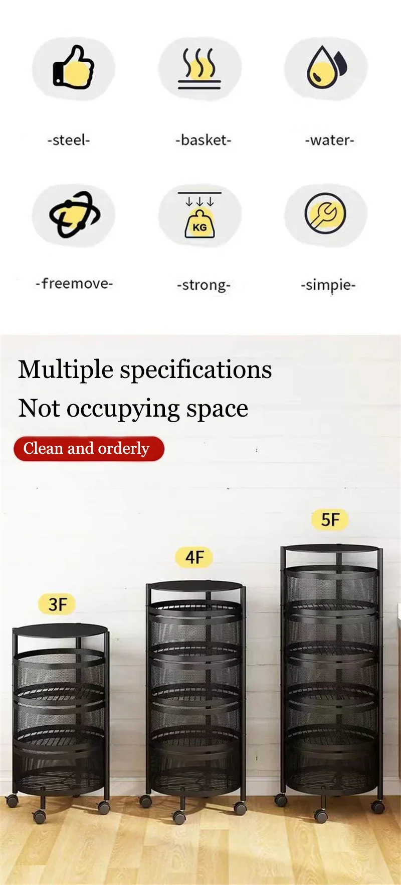 5 Tier Multi Layer Storage Rack Metal Sturdy Fruit Basket Kitchen ...