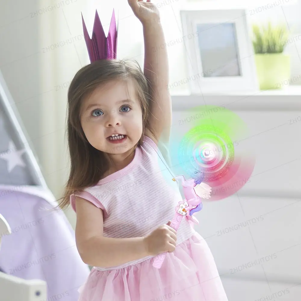 LED Spinning Toy Windmill Wand DIY Optic Fiber Light up Unicorn Toy