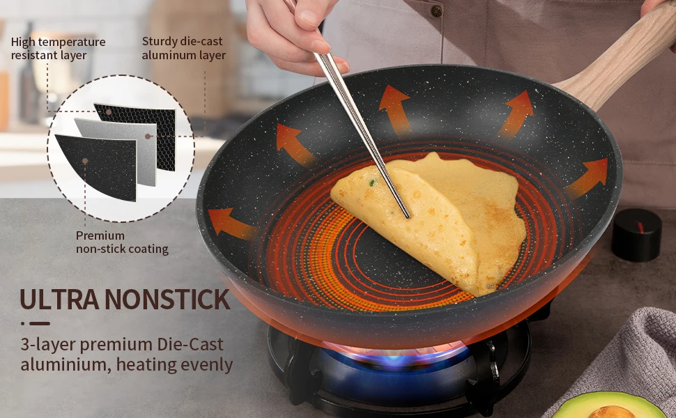 Modern Luxury Cast Aluminum 32cm Wok With Steamer Eco-Friendly Metal ...