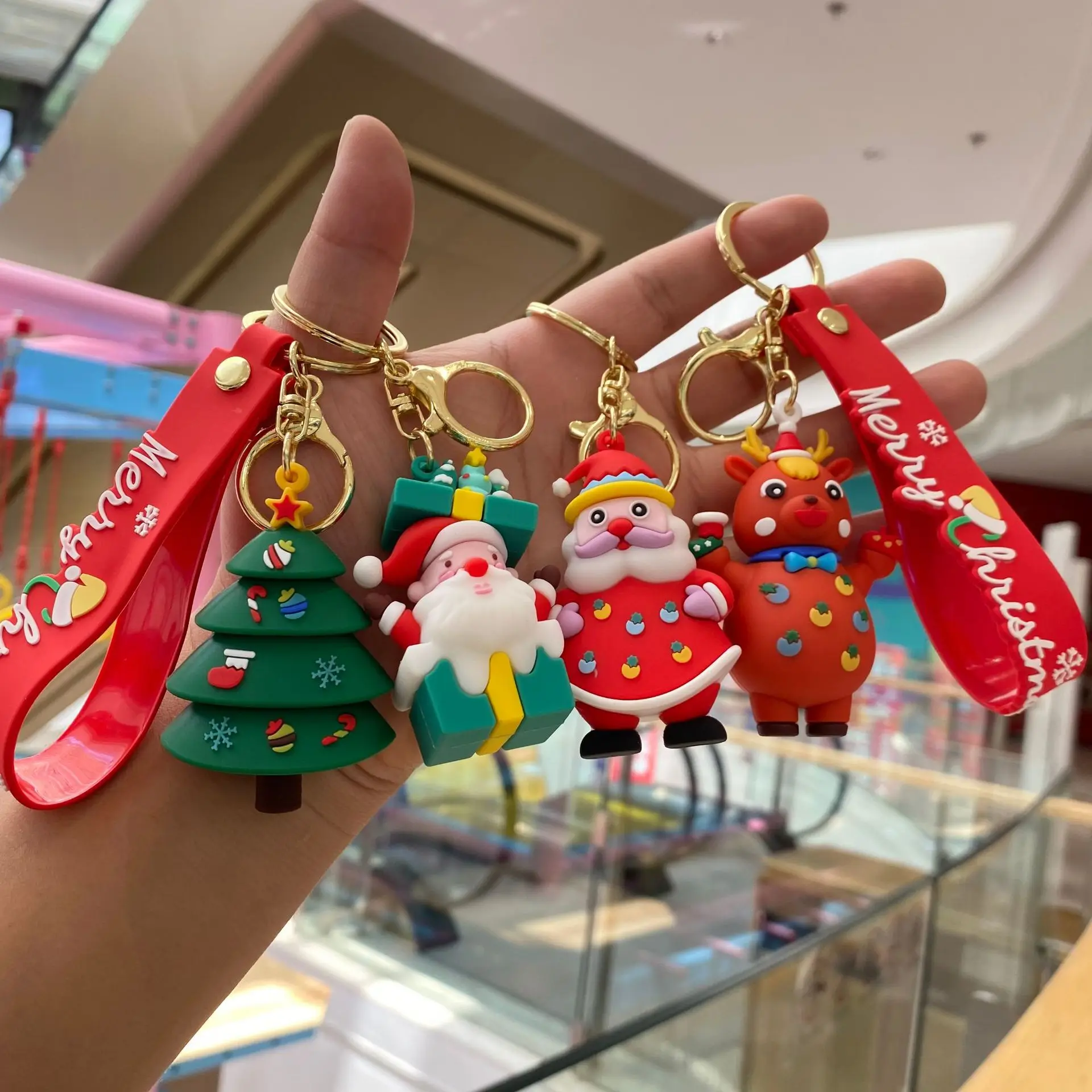 Merry Christmas Festival Keychains Cartoon Snowman Christmas Tree Gifts ...