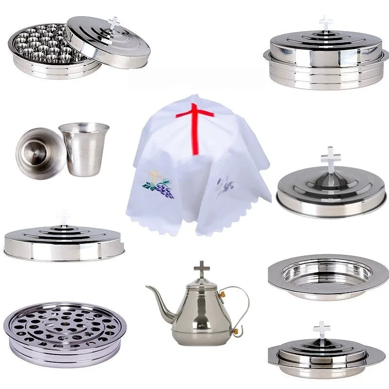 Stainless Steel Offering Plates Holy Communion Cups and Tray for Church ...