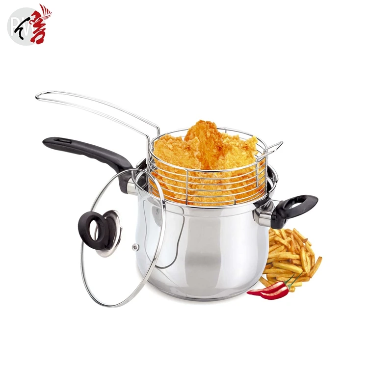 Stainless Steel Chip Pan Deep Fat Fryer Cooking Pot Frying Basket With Lid