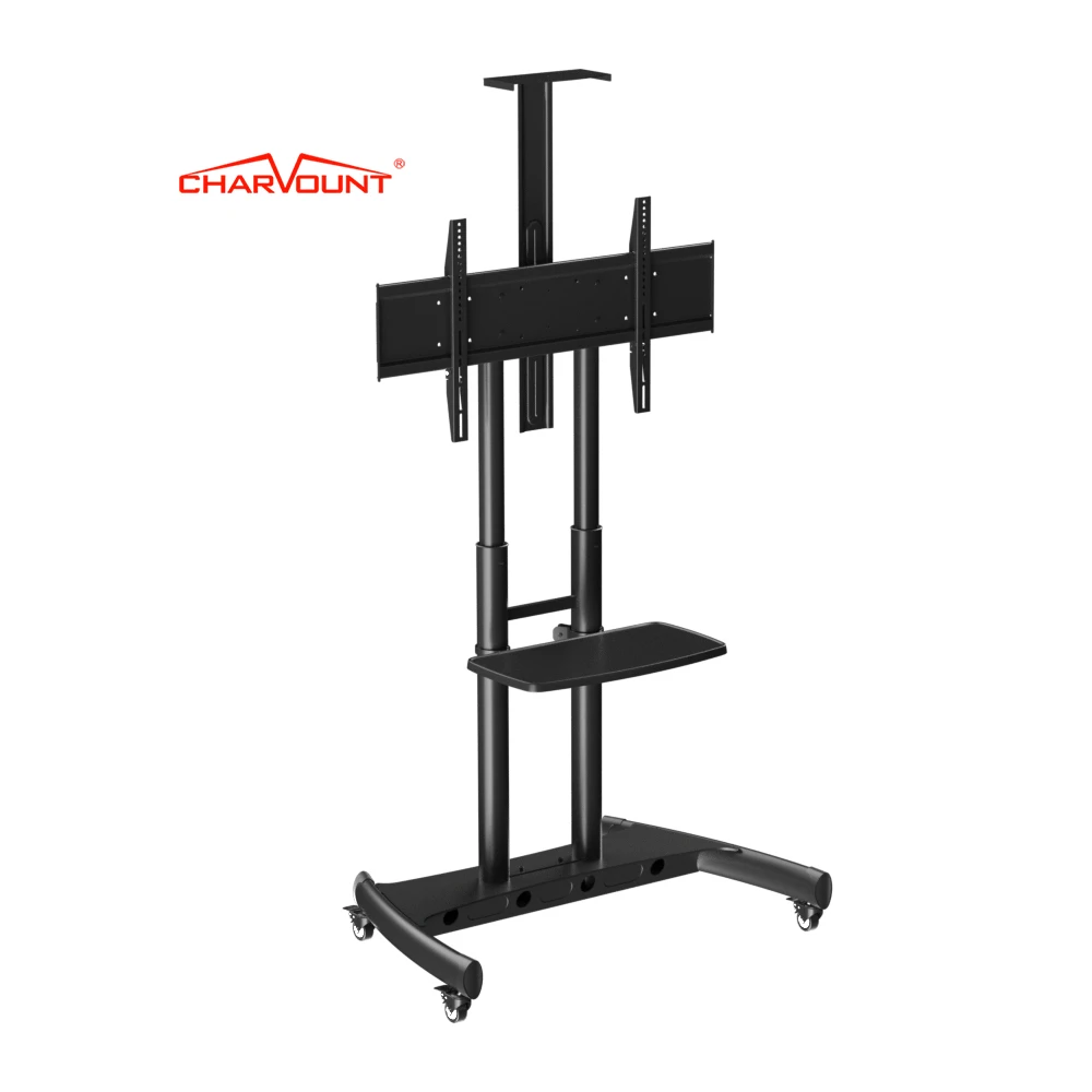 Charmount Height Adjustable 42-90 Inch Tv Stand Mobile Floor Tv Cart ...
