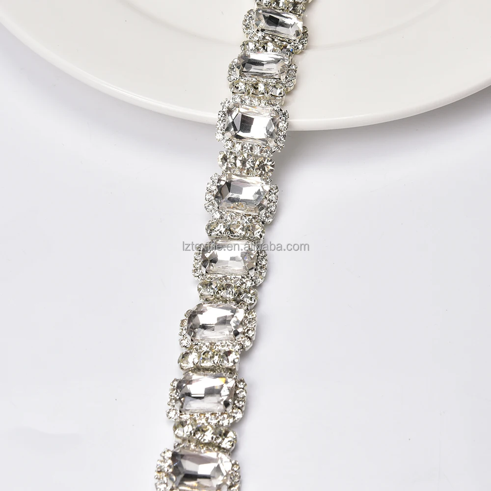 Glitter Silver Crystal Rhinestone Chain Flower Shape Glass Diamond