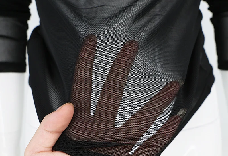 2024 Spring Black Full Transparent Net Bottoming Shirt Women's Long ...