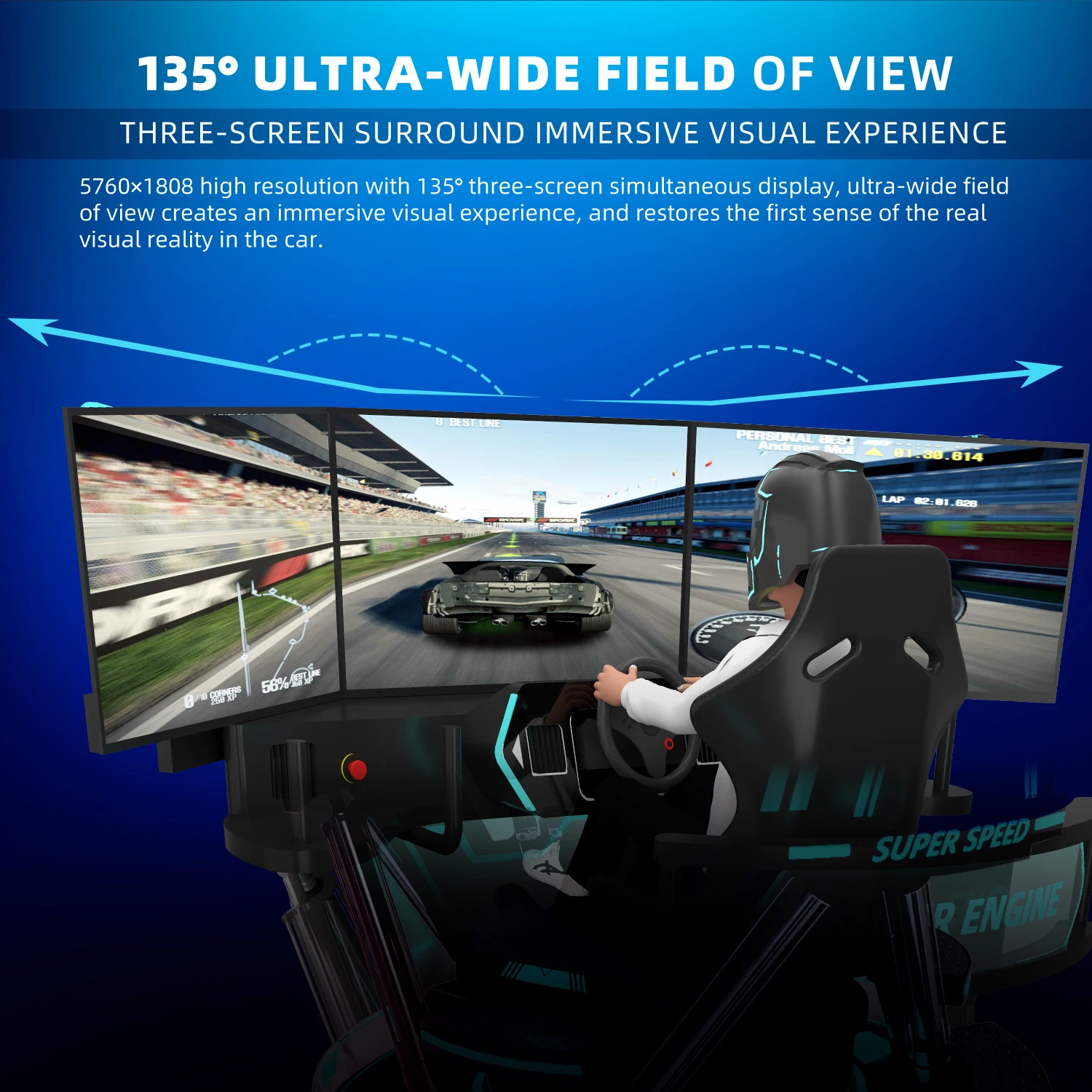 VR Racing Game - 3 Screen 6DOF Platform Racing Simulator