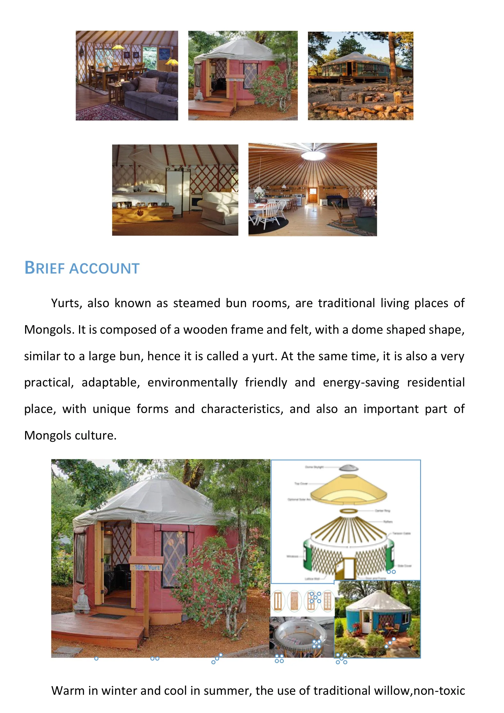 Mongolian Yurt Wood Structure 4 Layers Waterproof Sun-proof All Year ...