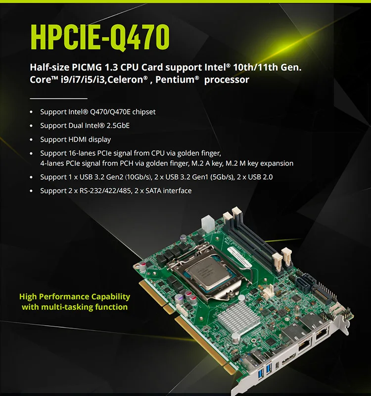 IEI HPCIE-Q470 Half-size PICMG 1.3 CPU Card Supports LGA1200 Intel 10th/11th Gen Core I9/i7/i5 ...