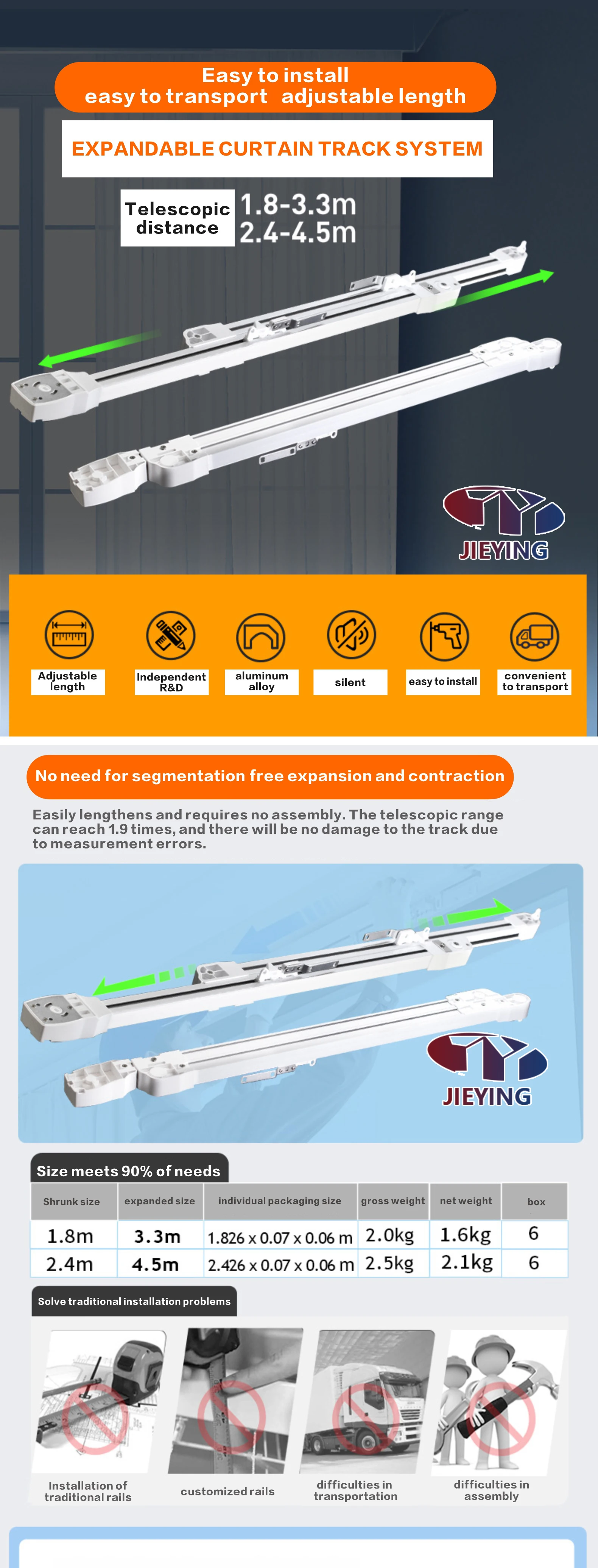 Jieying Smart Adjustable Telescopic Electric Motorized Curtain Track ...
