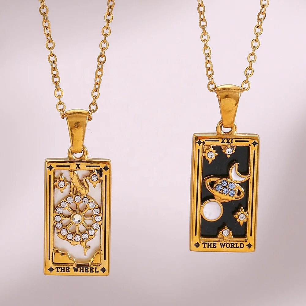 Tarot Card Jewelry - 18K Gold Plated Enamel Zircon Necklaces