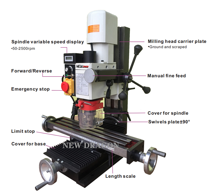 Mini Variable Speed Milling Machine XJ9512 - 16mm Drilling Capacity ...