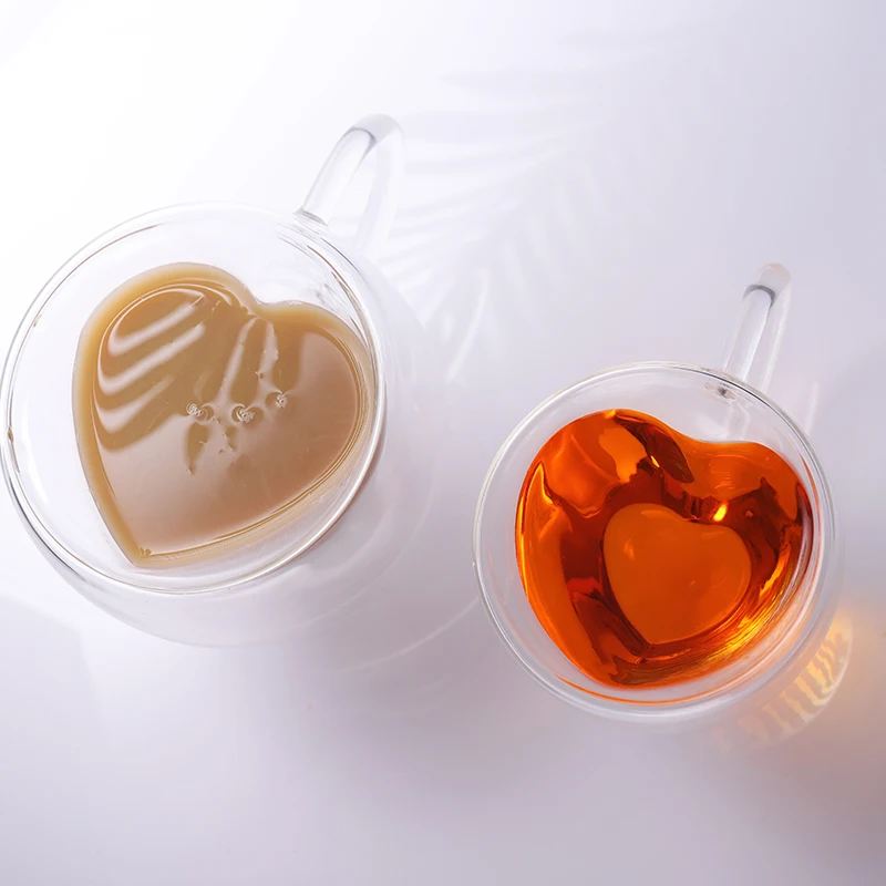 180ml 240ml Glass Drink Cup Love Cup Heart Shaped Double Wall Glass Mugs - Buy Heart Shape Glass ...