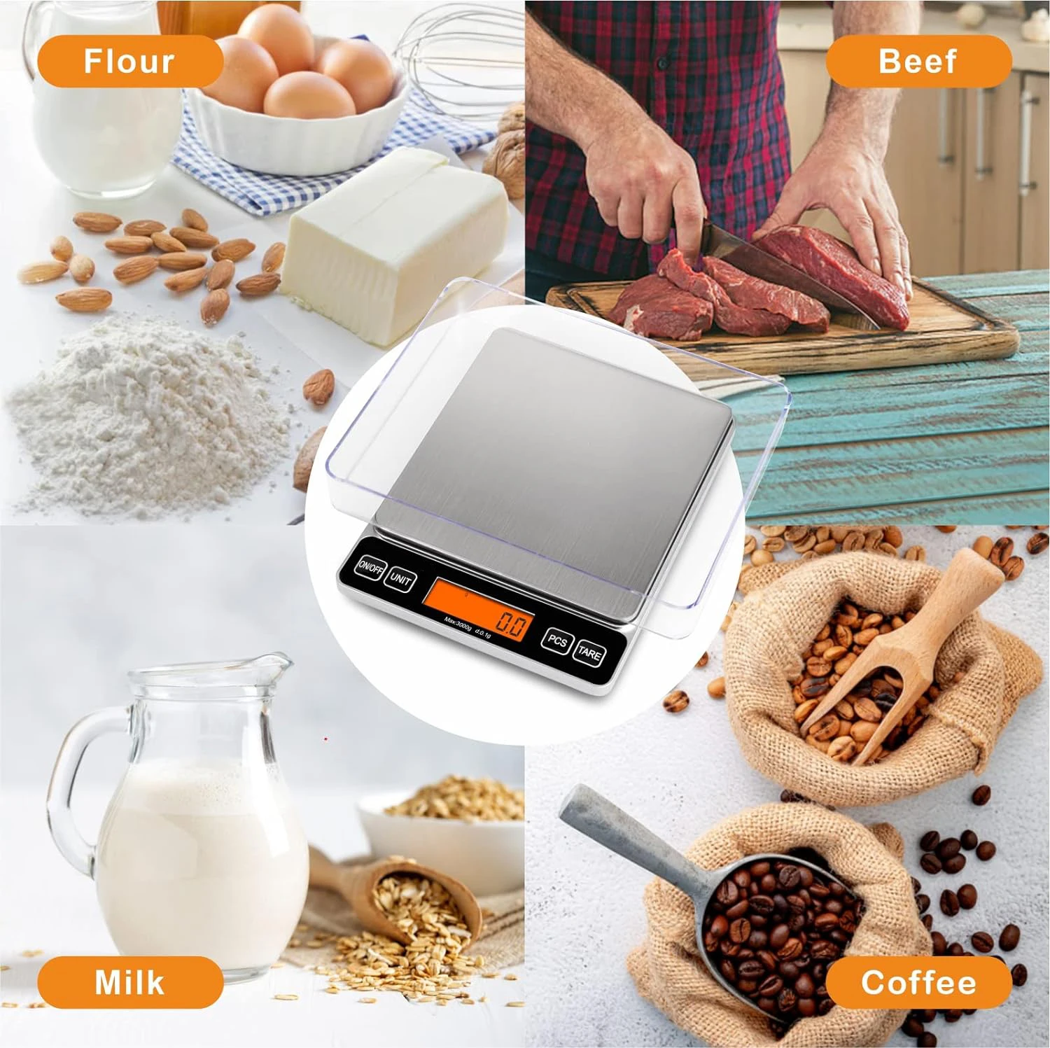USB Powered Food Gram Scales with Two Weighing Trays Digital Kitchen ...