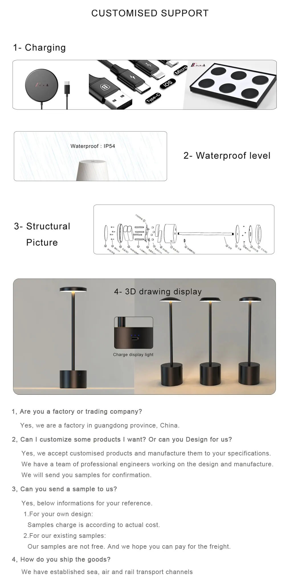 Wireless Charging Trolley with LED Lamp - 50000 Hours Lifespan