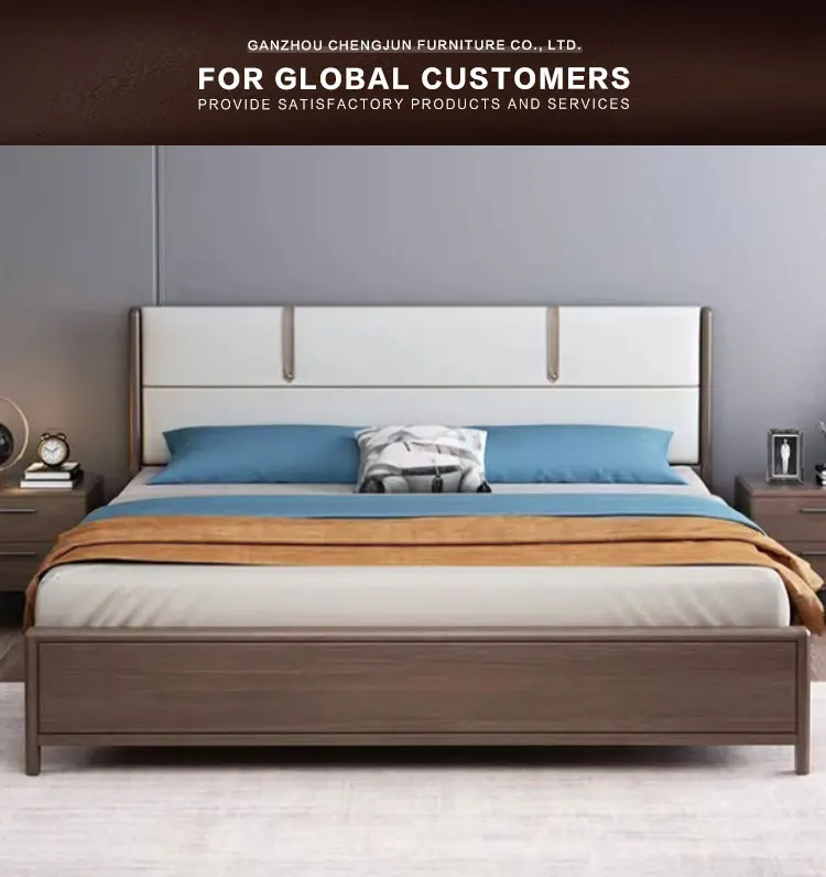 Modern Simple Solid Wood Bed Light Luxury Soft Rely on Double Bed 1.8m ...