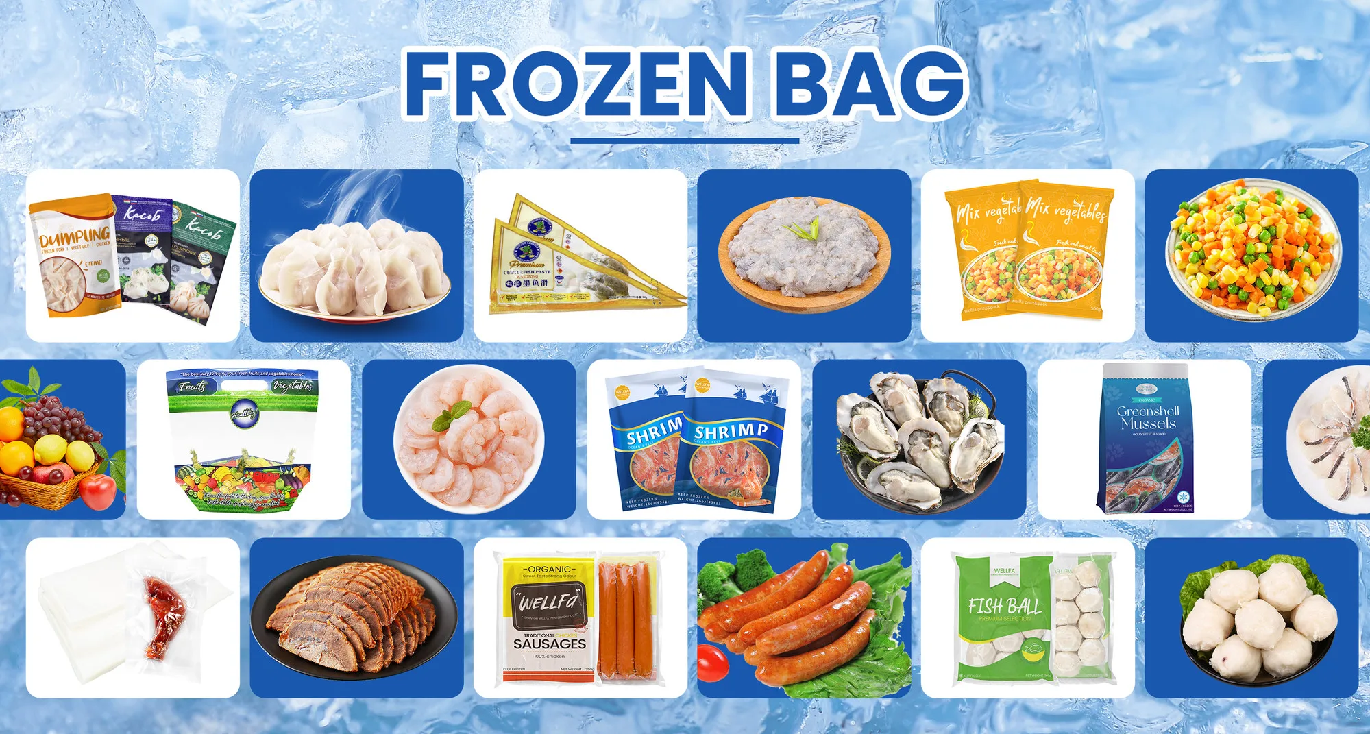 Custom Printed Plastic Pouches for Frozen Food Packaging