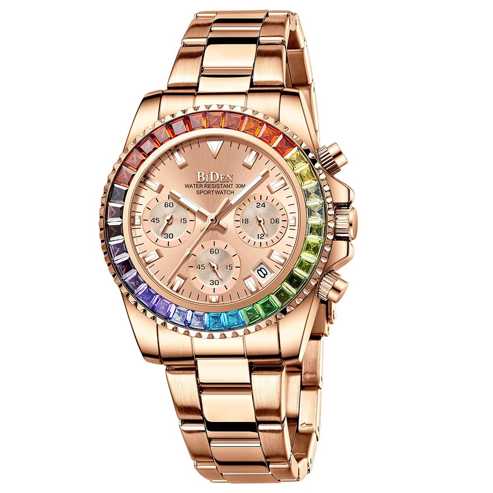 Biden Rainbow Crystals Diamond Women's Wristwatches Stainless Steel ...