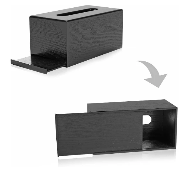 Modern Black Wood Grain Tissue Box Cover With Easy Refill Slide Out ...