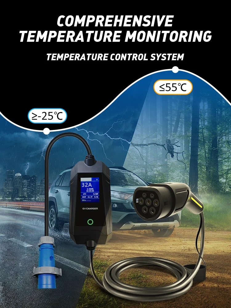 Adjustable Current 16a 32a Level 2 Portable Ev Charger Station Type 2 ...