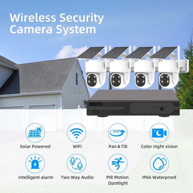 4CH 4MP Wireless Outdoor NVR Kit Solar Power Security Camera Cctv ...
