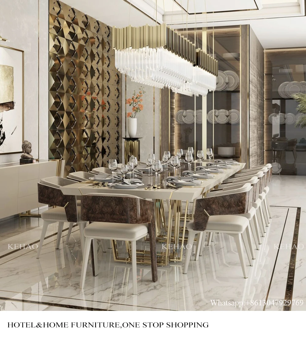 Luxury Wood and Marble Top Dining Room Sets with 12 Chairs