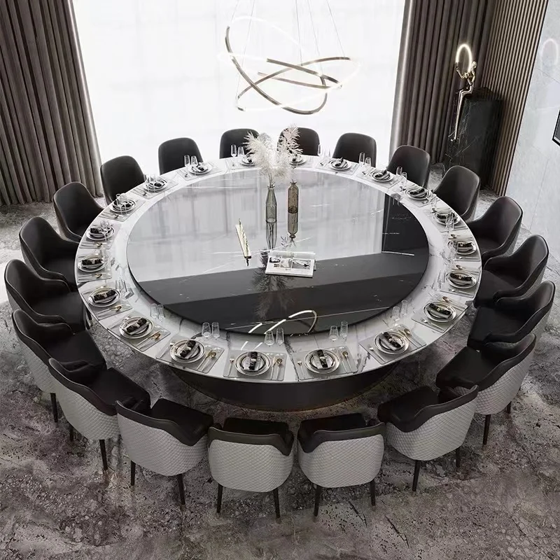 Hotel Dining Table Large Round Marble Table Electric Marble 20-person ...