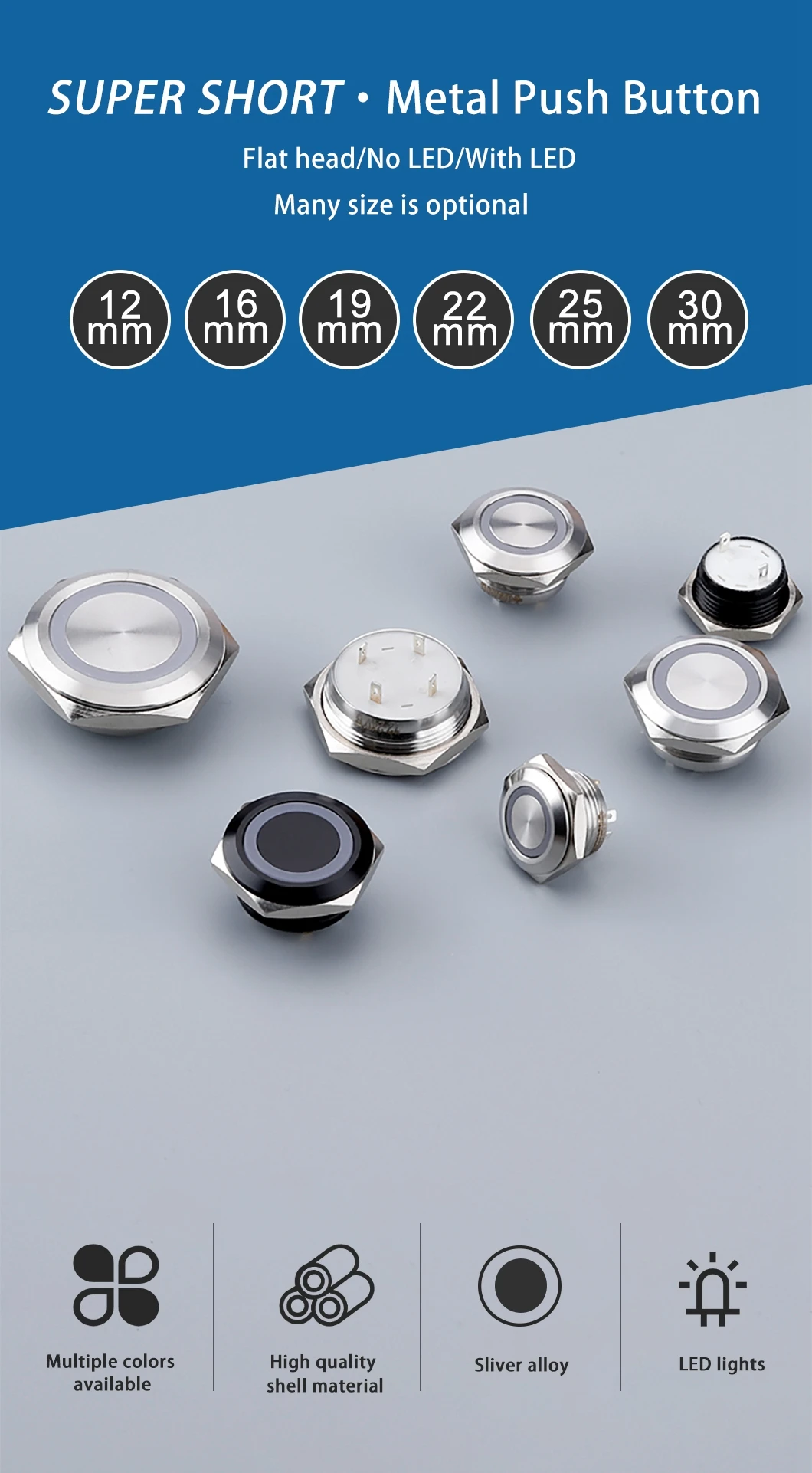 Momentary Latching Black Push Button Switch 1no1nc Spst 2no2nc Dpdt Illuminated Metal 22mm Ring ...