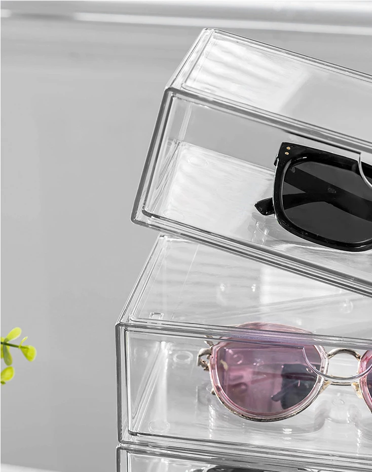 Sunglasses Desktop Eyeglasses Organizer Drawer Divider Transparent Plastic Dustproof Cosmetics ...