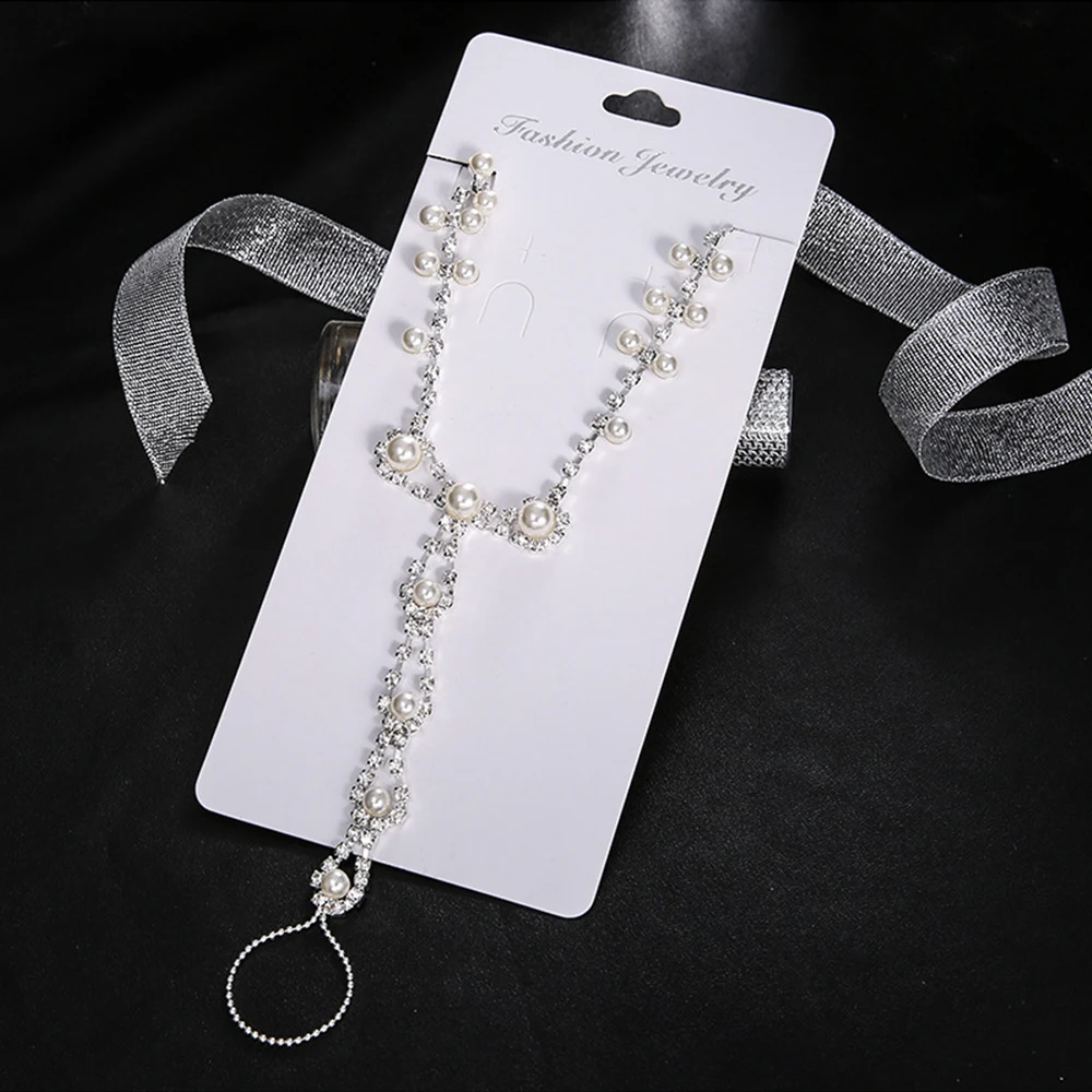 Lady Silver Rhinestone Tennis Anklet Pearl Beaded Beach Anklets Summer ...