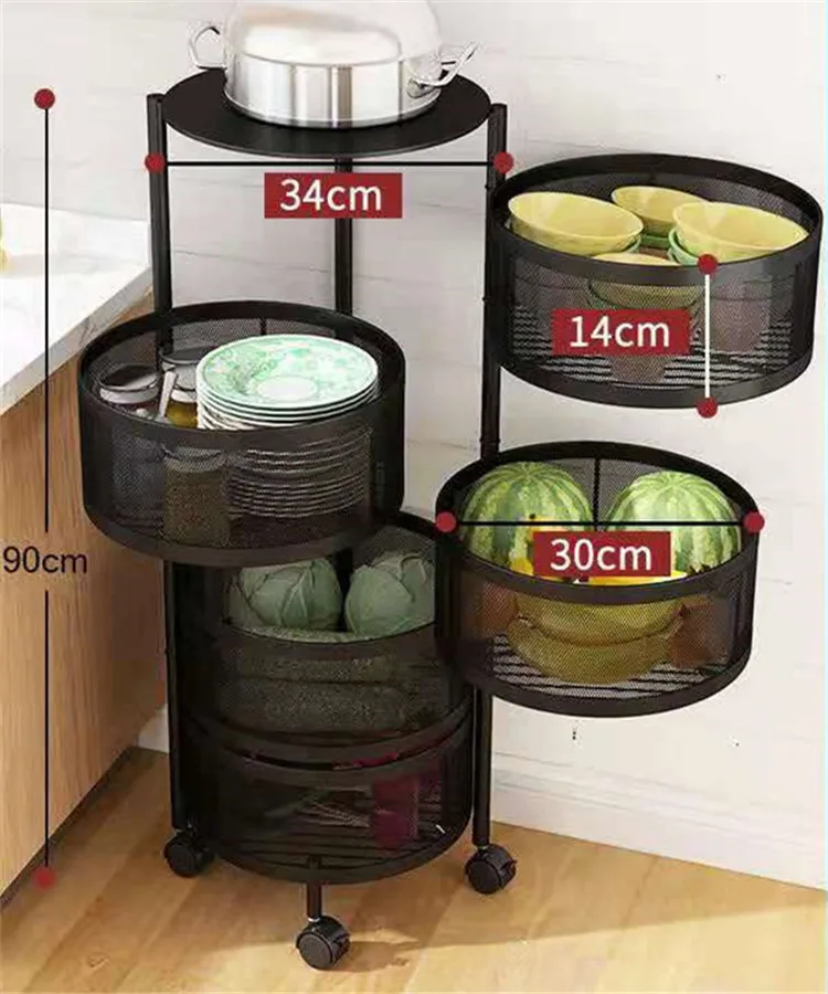 5-layer Kitchen Round Storage Rotating Organizer Food Vegetable Push ...