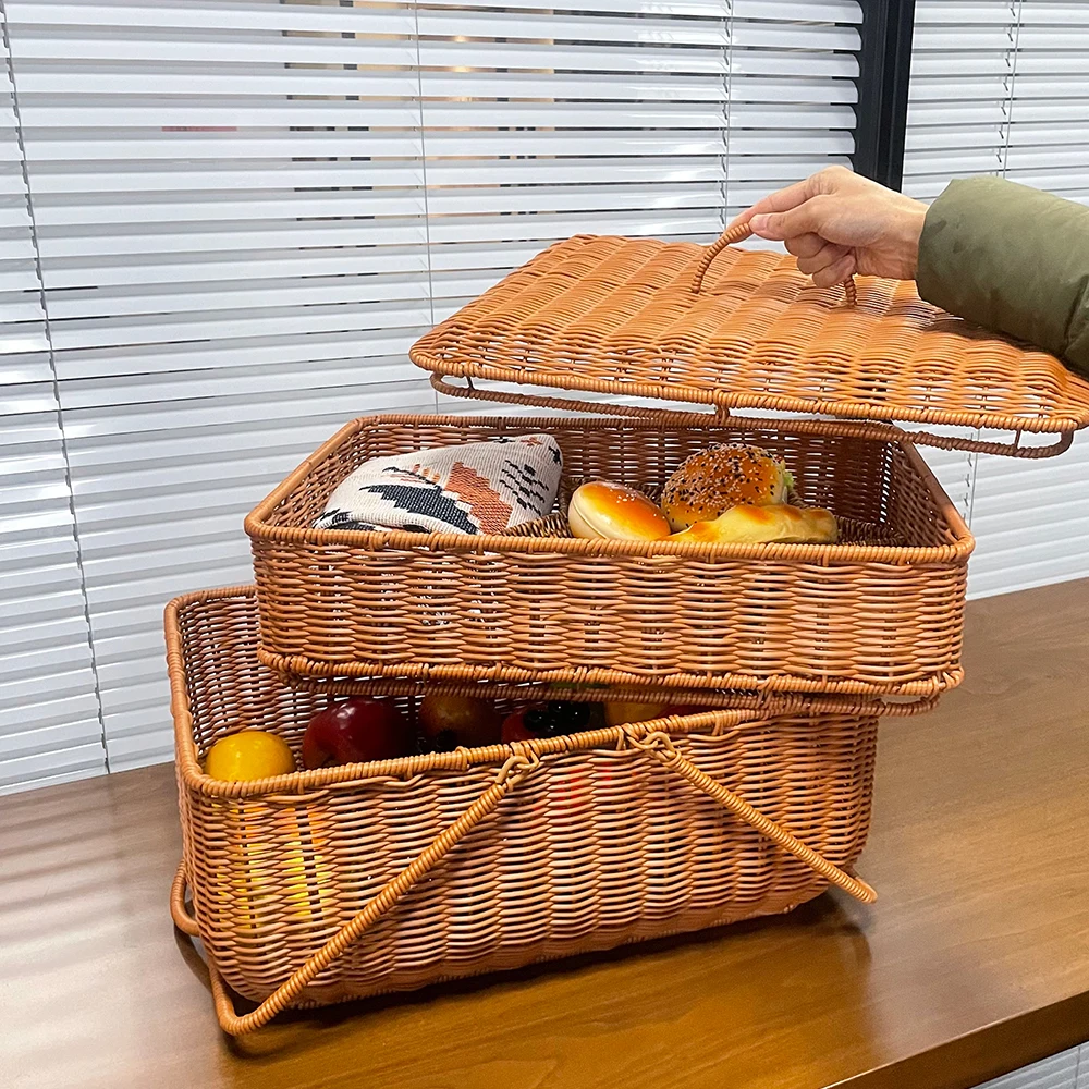 Wicker Rattan Picnic Basket Fruit Bowl Basket Food And Vegetables ...