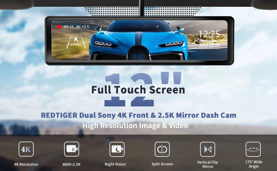 Redtiger T27 Waterproof Car Rear View Mirror Dash Cam 4k Wifi Front And ...